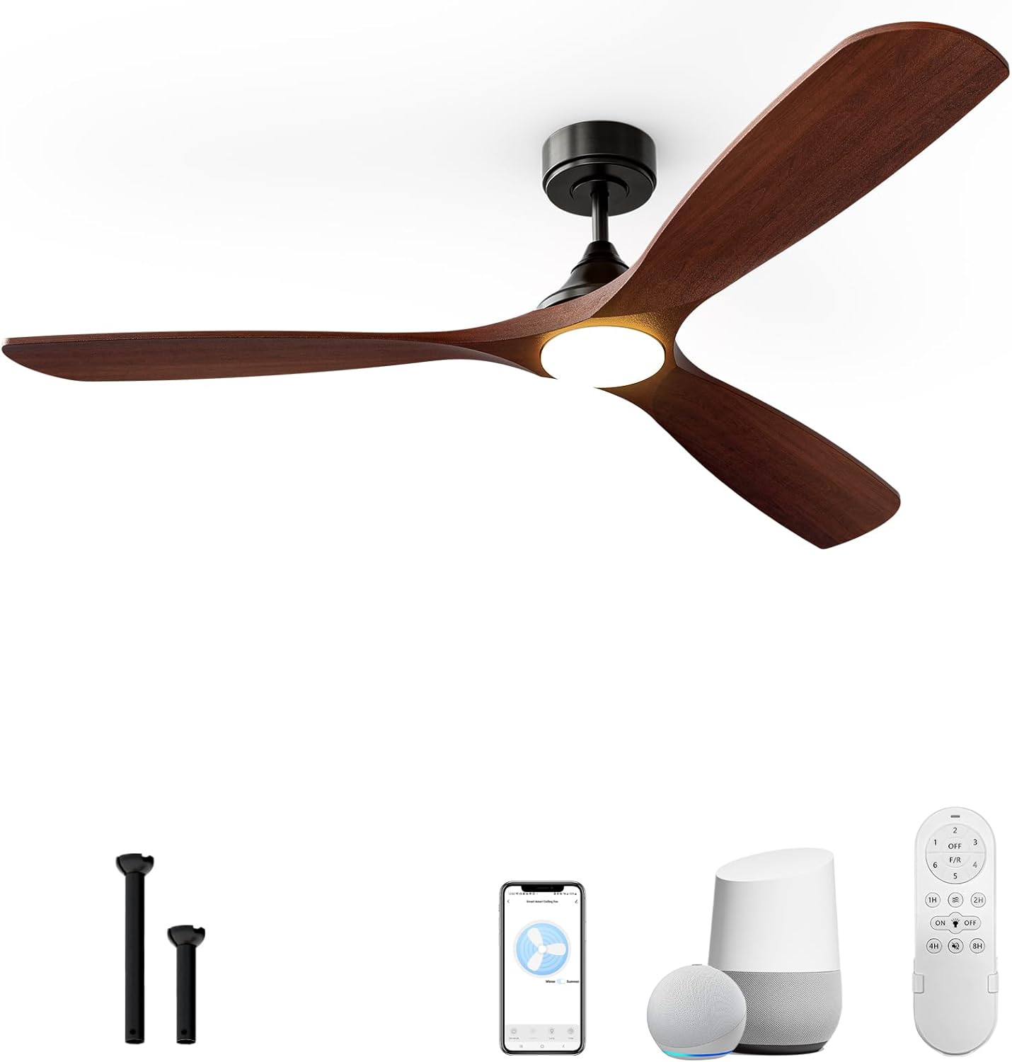 Amazon.com: NOPAARD Smart Ceiling Fan with Lights, 52 Inch Solid Wood ...