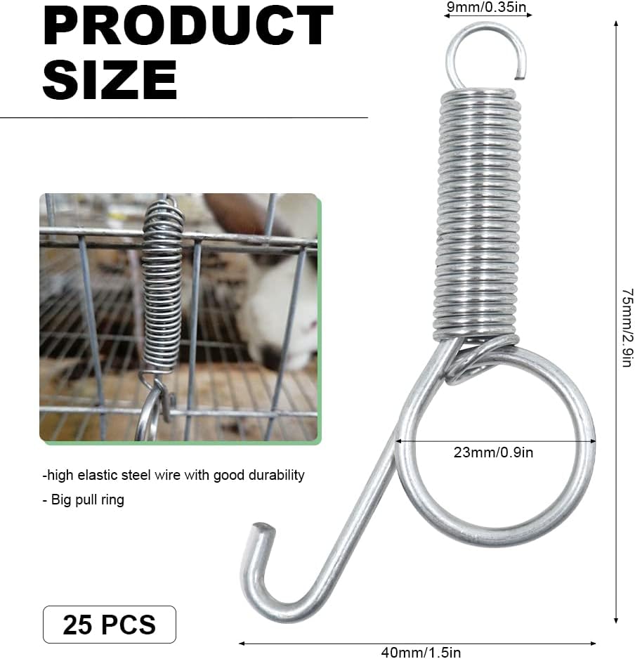 25 Pcs Spring Hooks for Rabbit Cage, 3 Inches Multifunctional Cage Door ...