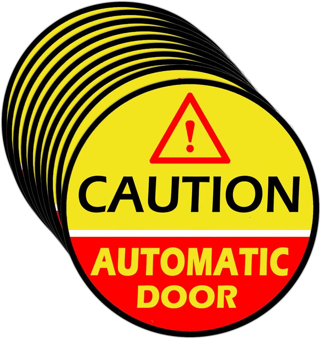Amazon.com: Caution Automatic Door Sticker,6 Inches Diameter Large Round Laminated Vinyl Decals ...