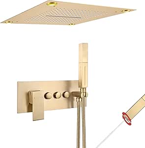 VANFOXLE Shower Faucet Set Brushed Gold Shower System,Push Button Diverter Shower Faucet with 2 ...