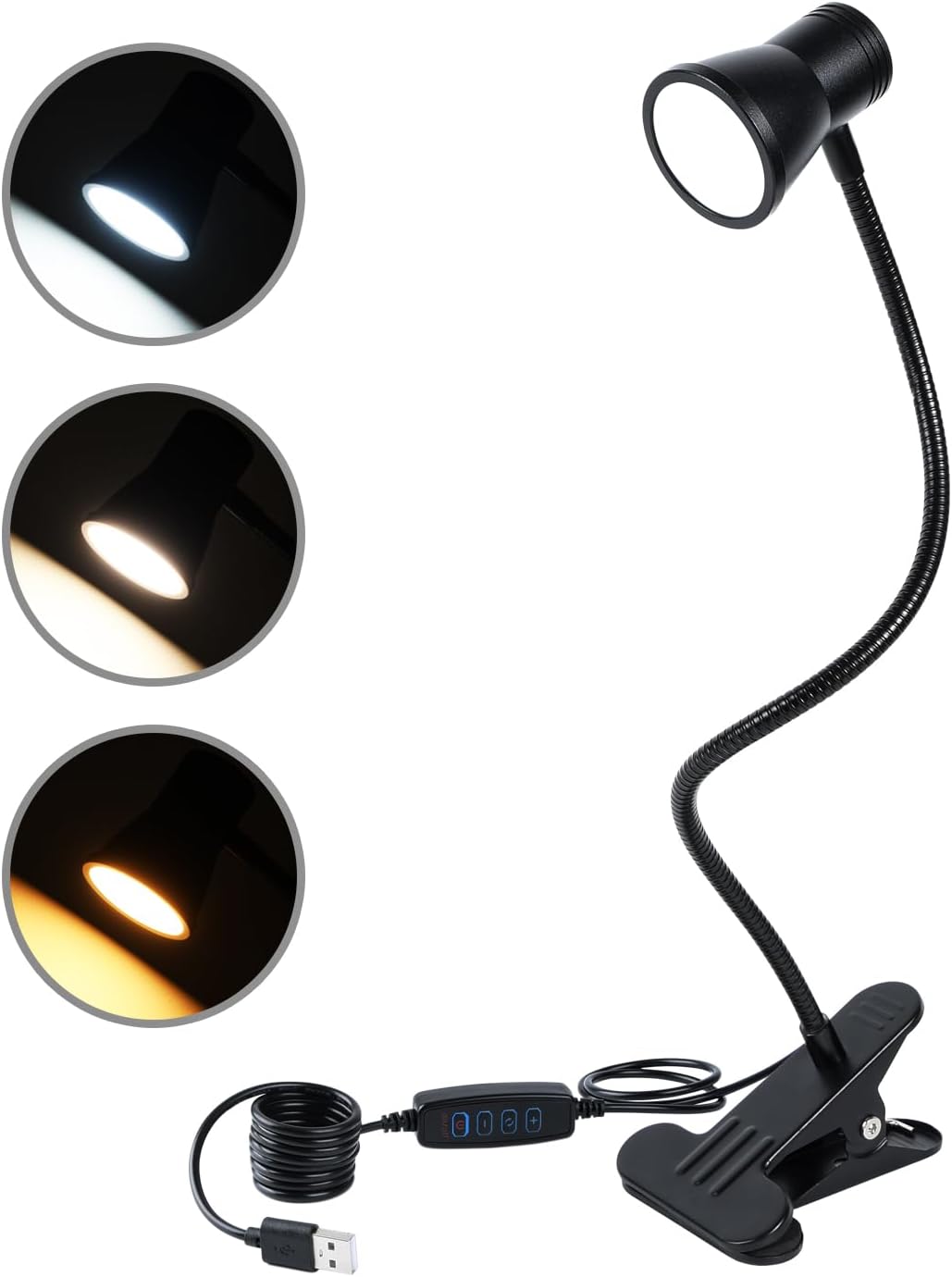 CeSunlight Clip Desk Lamp, USB Reading Light, Flexible Neck Led Clamp ...