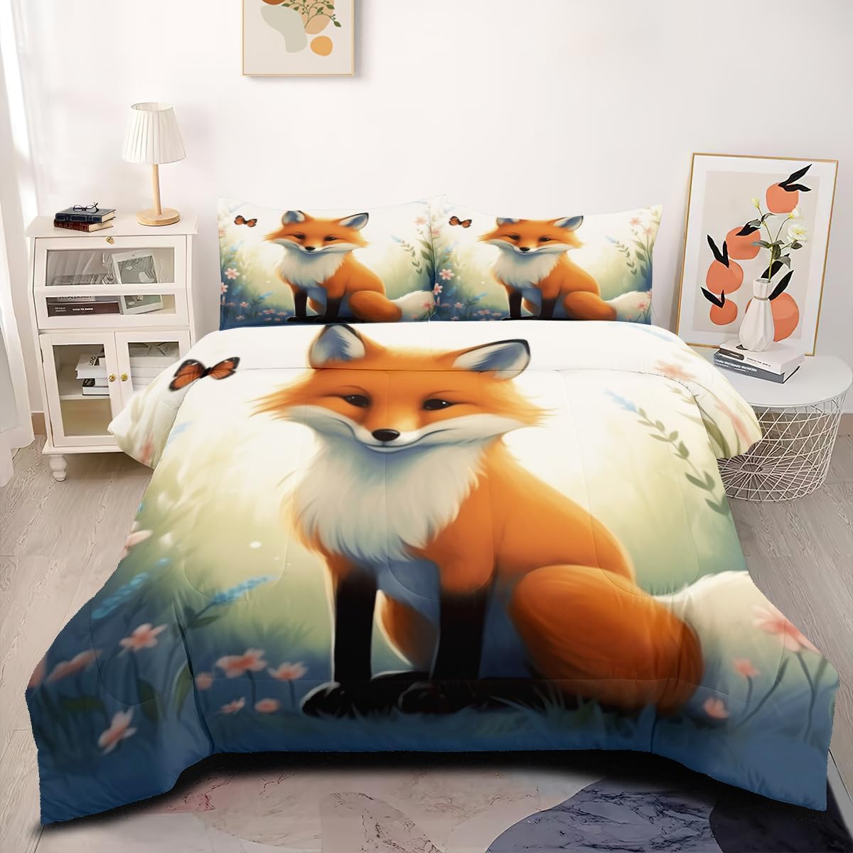 Amazon.com: Menkala Cute Fox Full Size Comforter Sets Butterfly ...