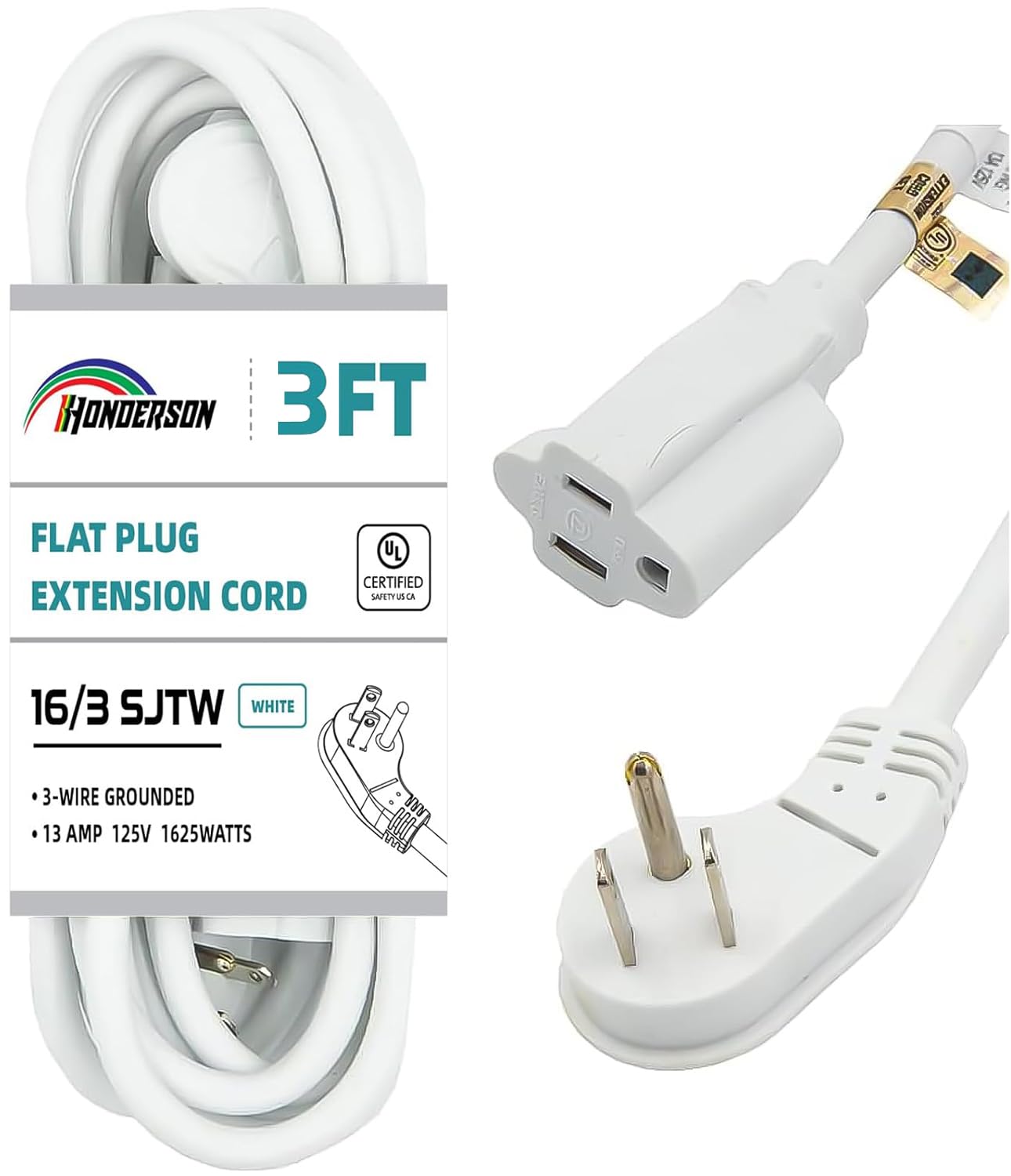 Snapklik.com : 3FT Extension Cord,Flat Plug 3 Prong Short Extension ...