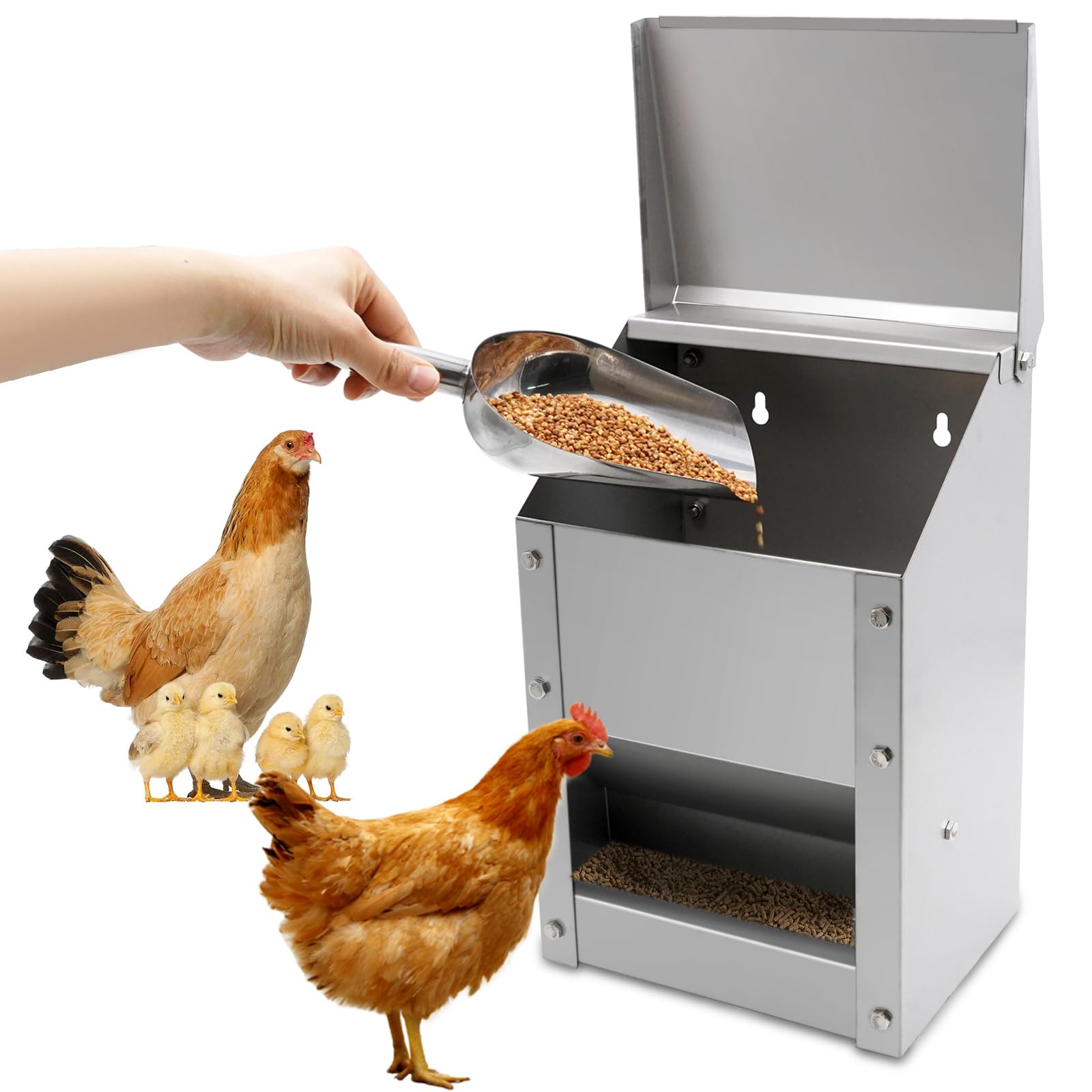 MOGOULUA 4.5kg Automatic Chicken Feeder Stainless Steel Poultry Feeder ...