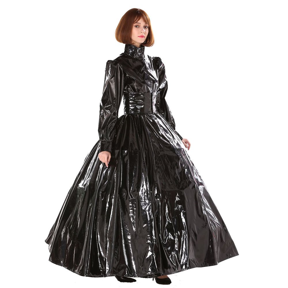 Buy GOceBaby Women Gothic Punk Cool Black PVC Ball Gown Dress Uniform ...