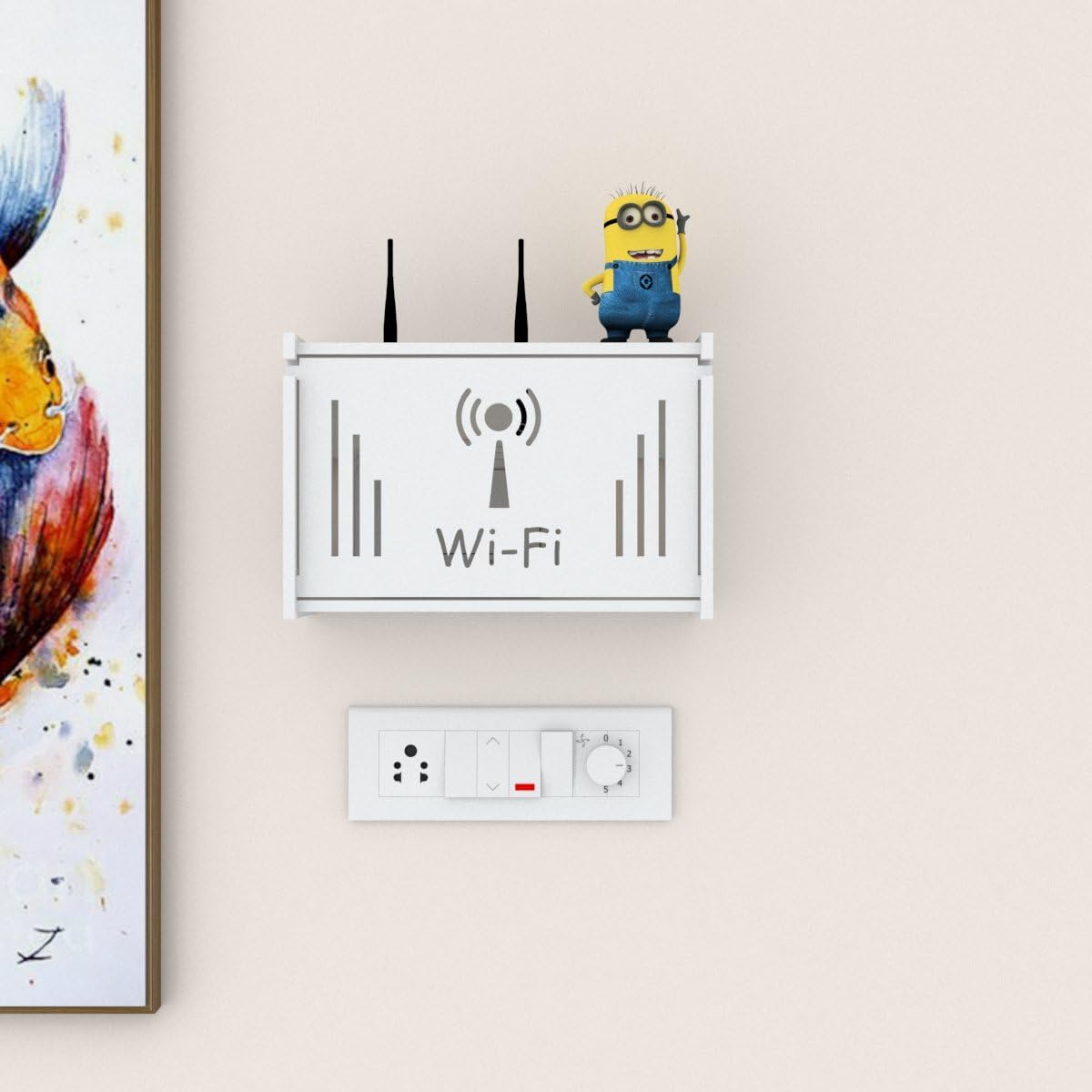 Invenzo® Wall Shelves, Wall Mounted WiFi Router Stand, Cover Box for ...