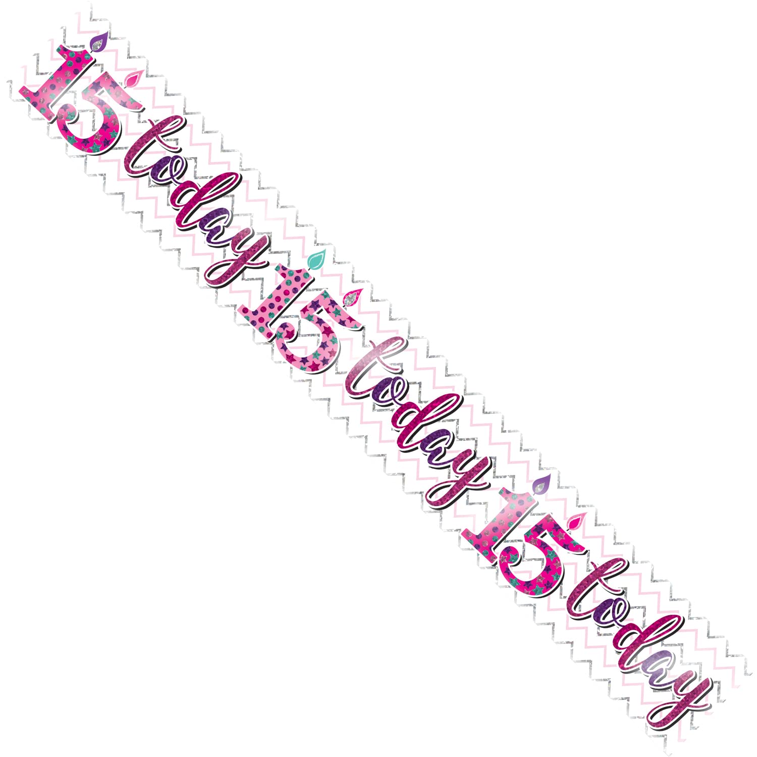 Age 15 Birthday Banner Pink And Silver Holographic Recyclable Candle ...