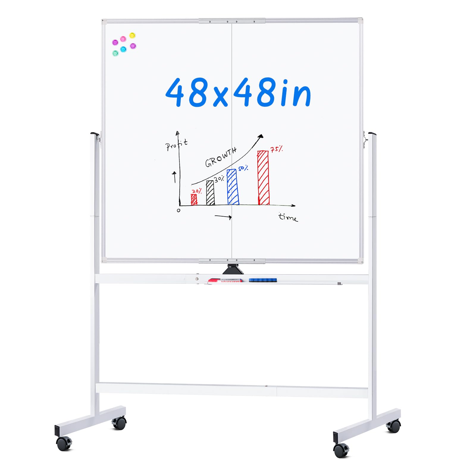 Snapklik.com : Maxtek Rolling Whiteboard, 48x48 Large Magnetic White Board