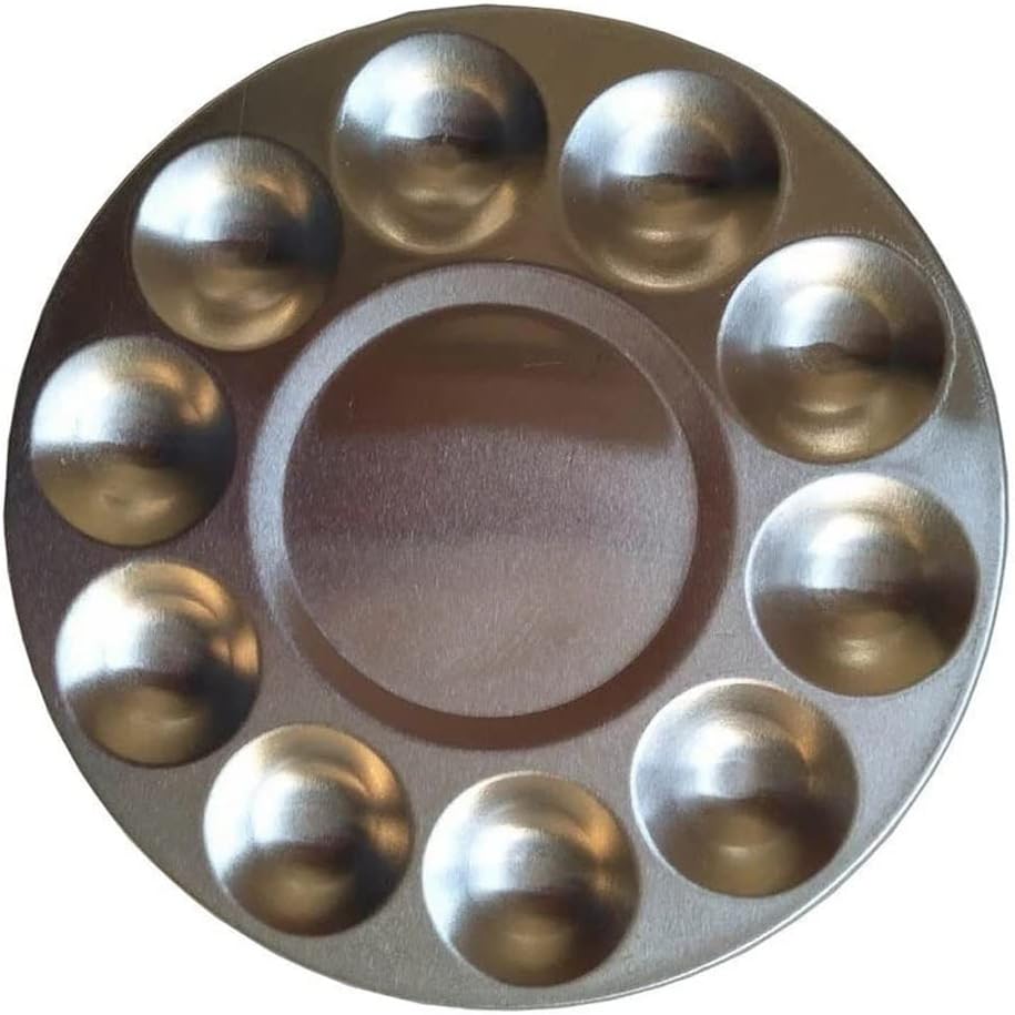 JIMEOG 10 Holes Aluminum Paint Palette Plate Round Watercolor Paleta ...