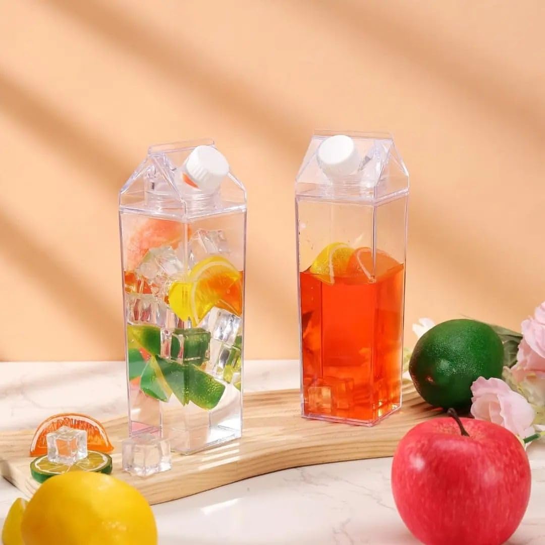 Eqracare Milk Carton Water Bottles/Plastic Square Milk Bottles/No Bpa ...