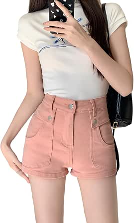 Amazon.co.jp: Women's Mini Denim Hot Pants Stretch Summer Shorts Jeans ...