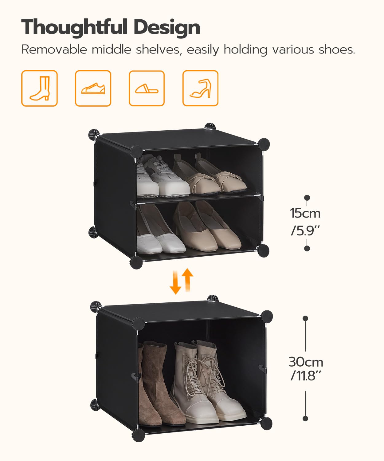 HOOBRO Shoe Organizer, 8 Cube Shoe Rack with Door, Holds 32 Pairs of ...