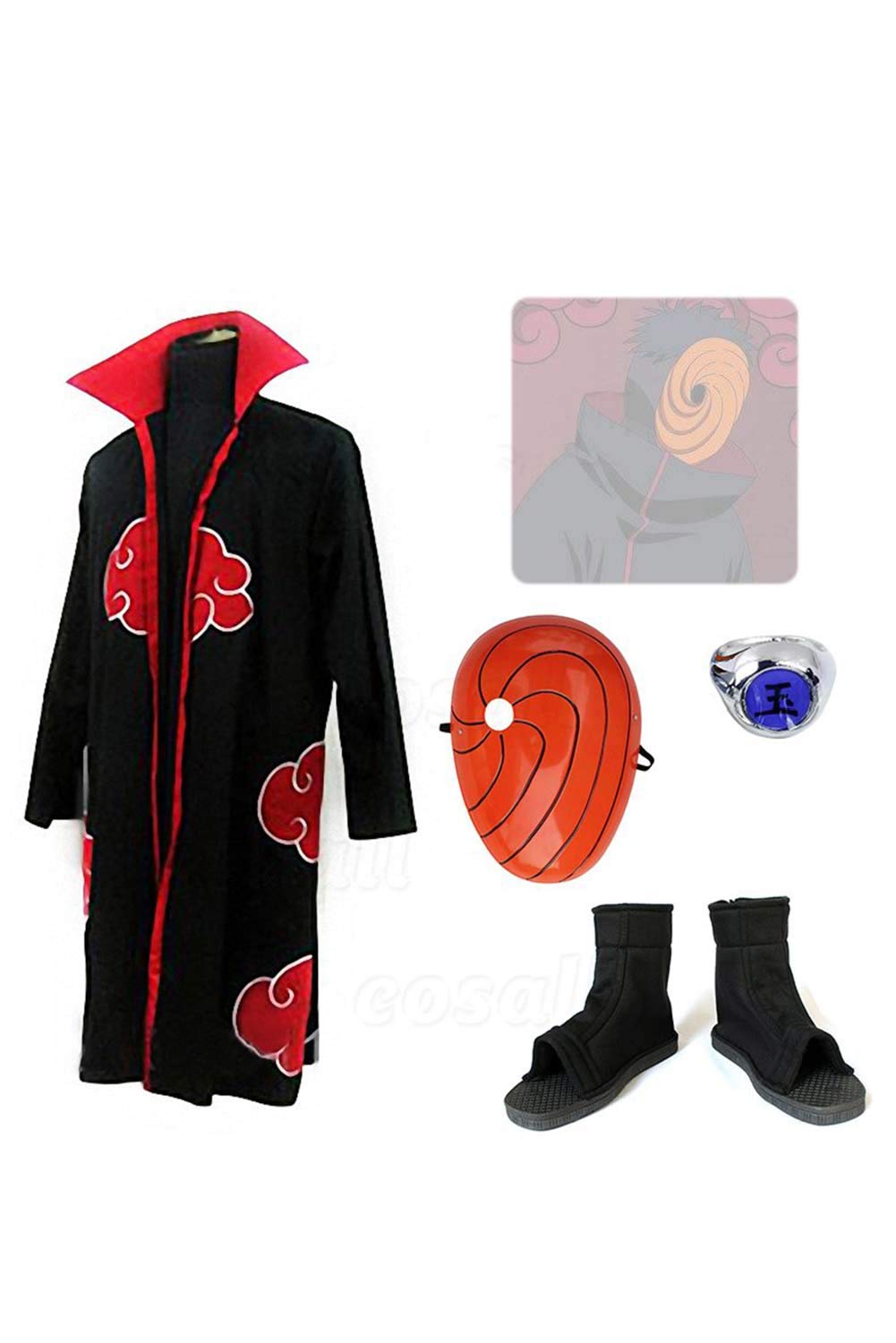 Buy Akatsuki Cloak Costume Uchiha Obito Ninja Robe Halloween Cosplay ...