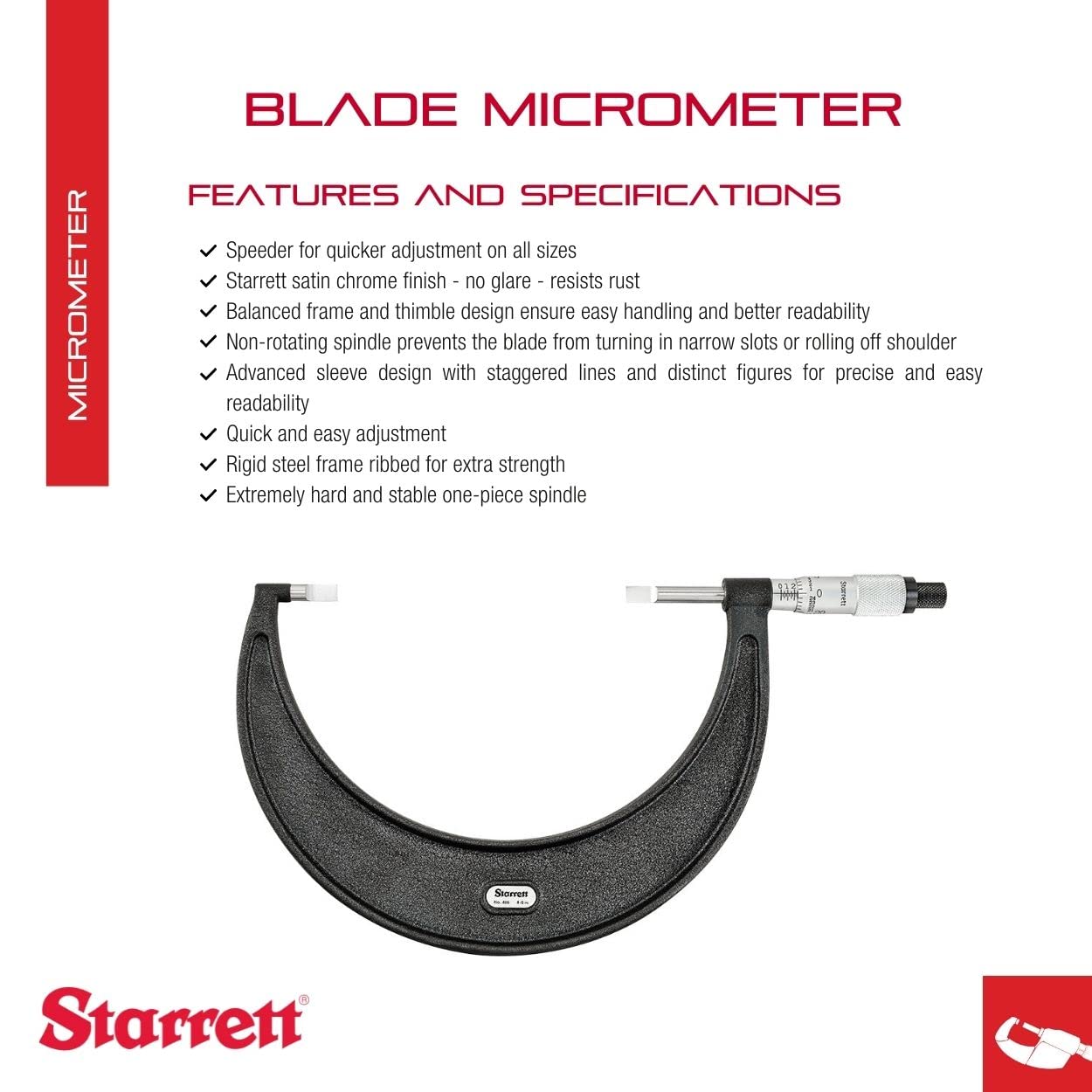 Starrett 486 Blade Micrometer (Non-Rotating Spindle