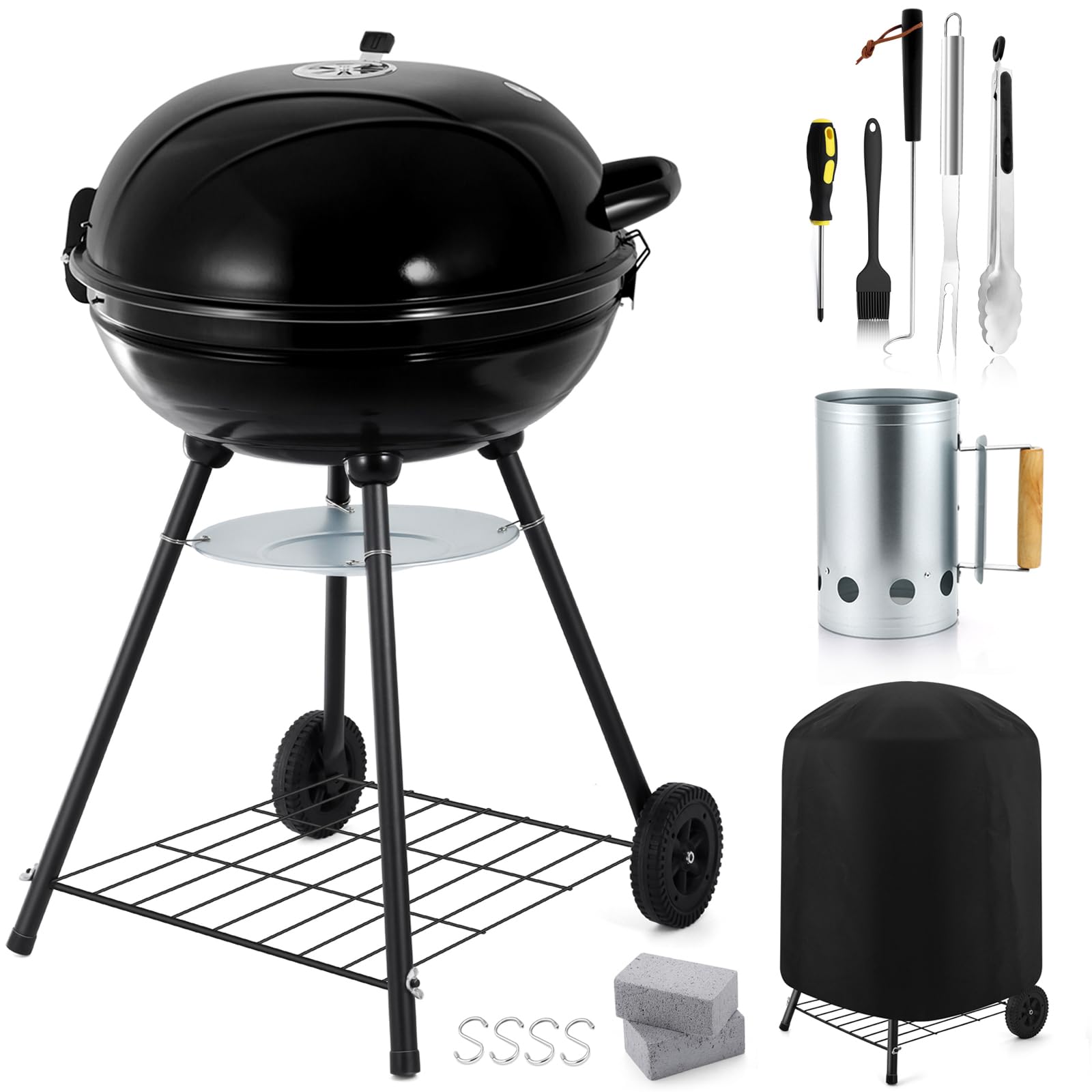 Snapklik.com : 22 Inch Charcoal Grills, Leonyo Kettle Grill For Outdoor ...
