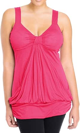 eVogues Plus Size Low Cut Draping Top Pink - 3X at Amazon Women’s ...
