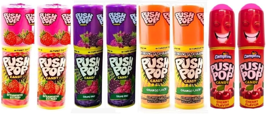 Push Pop Candy – Assorted Flavors (Strawberry, Grape, Orange & Cherry ...