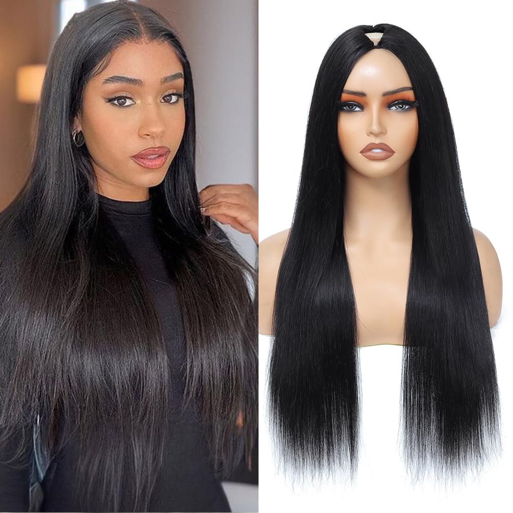Amazon.com : Aolvoblees V Part Wigs Human Hair Straight Minimal/No ...