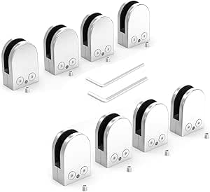 Hibucuo 8-Pack Stainless Steel Glass Clamps, Adjustable 10-12mm, Silver ...