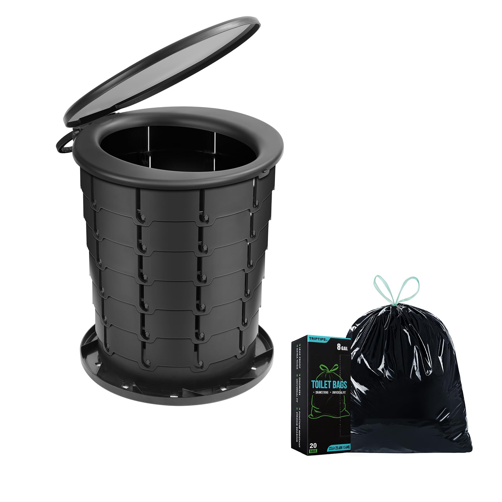 TRIPTIPS Retratable Portable Toilet 15.8 inches and Toilet Bags 1 Roll ...