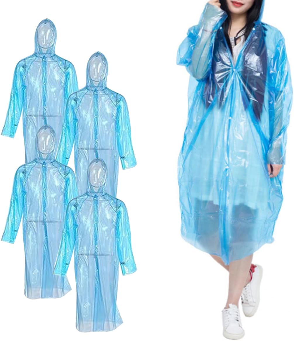 GiantGo 5 Pack Disposable Rain Ponchos for Adults, Transparent ...