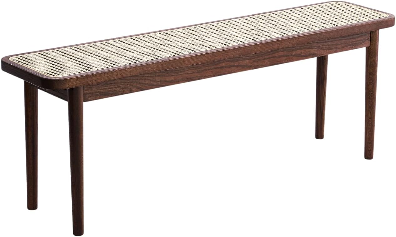Amazon.com - Hymus 100% Solid Oak Wood Bench - Rattan Woven Indoor ...