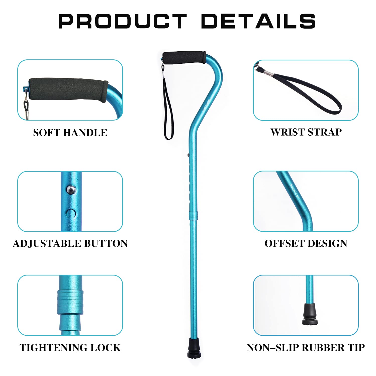 BeneCane Walking Cane for Men & Women Adjustable Cane with Offset Soft ...