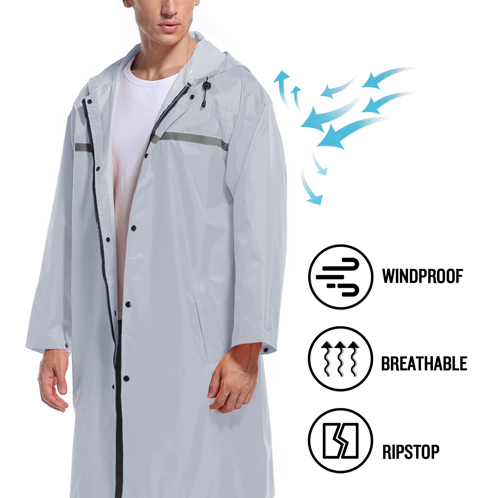 Snapklik.com : Mens Long Hooded Safety Rain Jacket Waterproof Emergency ...