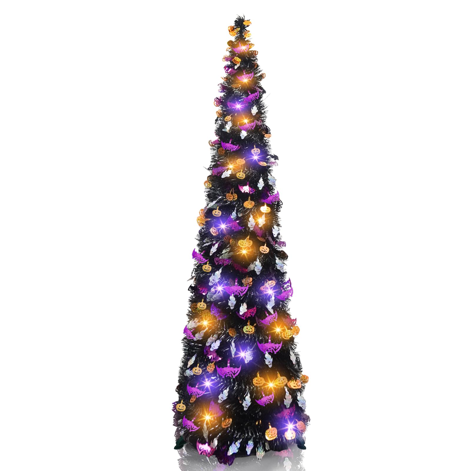 Amazon.com: Caplidou 5 FT Black Tinsel Halloween Tree, Pop Up Halloween ...