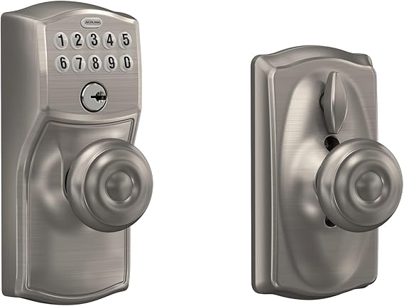 Schlage Camelot Keypad Entry with Flex-Lock and Georgian Knob, Satin ...