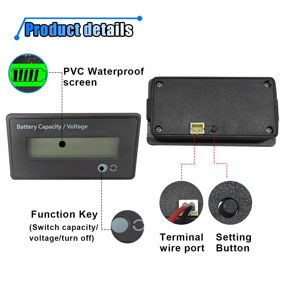 Snapklik.com : 12V 24V 36V 48V Car Battery Meter, Lead-Acid Lithium-ion ...