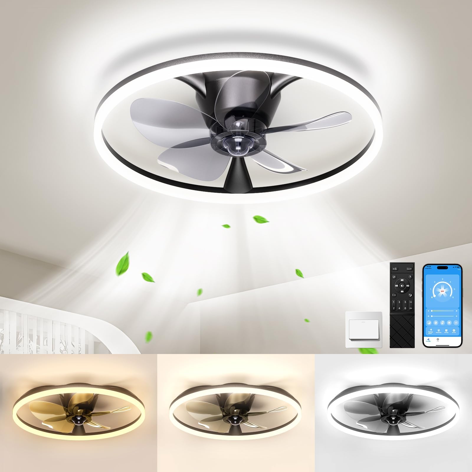 Amazon.com: TANWO 2024 Modern 35" Ceiling Fan with Lights and Remote ...