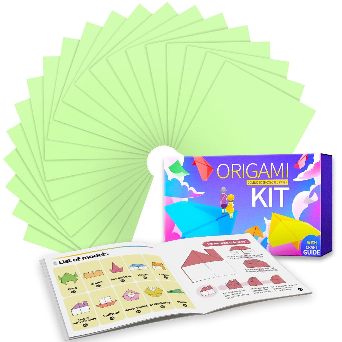Snapklik.com : Light Green Origami Paper, 220pcs 6x6 Inch, Double Sided ...