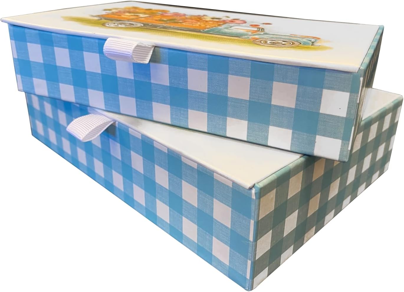 Amazon.com: Hobby Lobby Blue Rectangular Gingham Floral Truck Storage ...