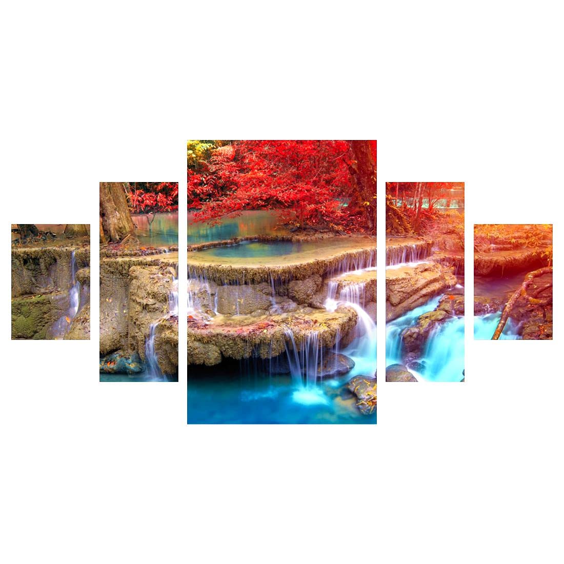 Beautiful Nature Waterfall View Self Adhesive 5 Panel Wall Painting_10 ...