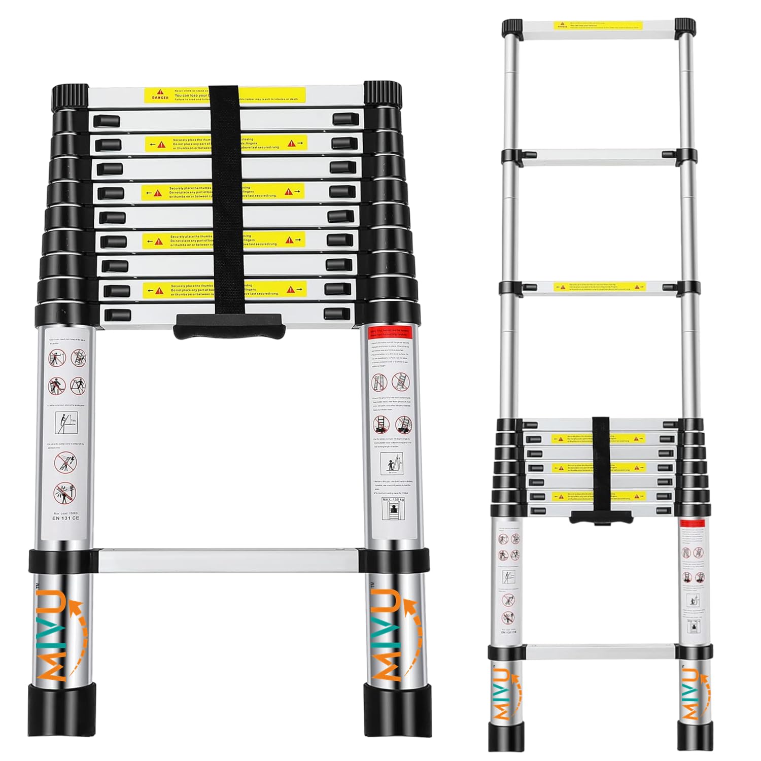 Mivu 3.8m (12.5 feet) Portable & Compact Aluminium Telescopic Ladder ...