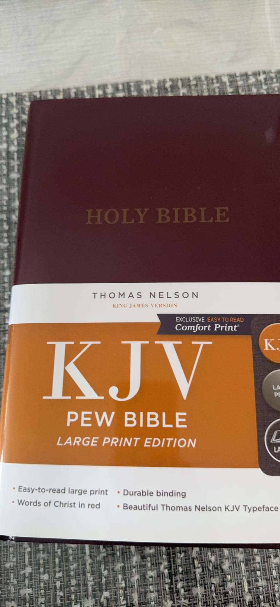 KJV, Pew Bible, Large Print, Hardcover, Burgundy, Red Letter, Comfort ...