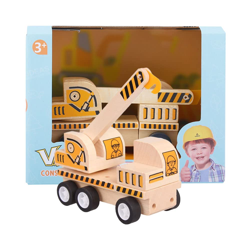 Udeas Wooden Crane Toy Construction Site Vehicles Children Toy from 3 ...
