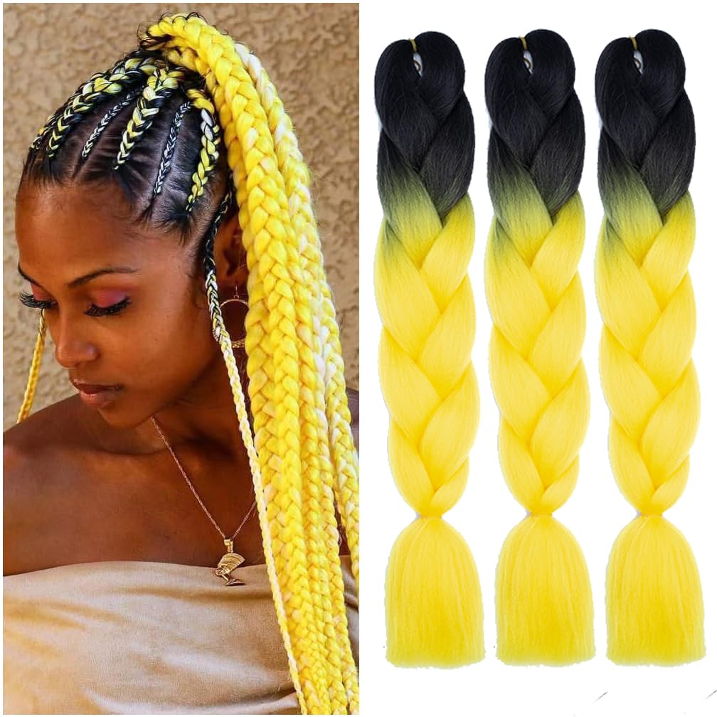 Amazon.com : Braiding Hair Ombre Black to Yellow Braid Hair Extensions ...