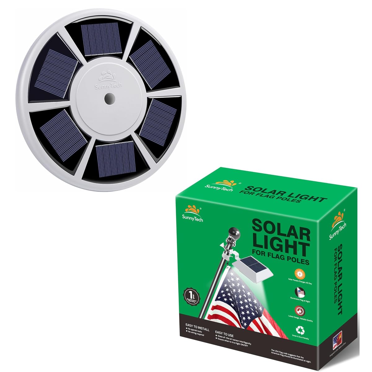 Amazon.com : Sunnytech Solar Power Flag Pole Flagpole Light & Solar ...