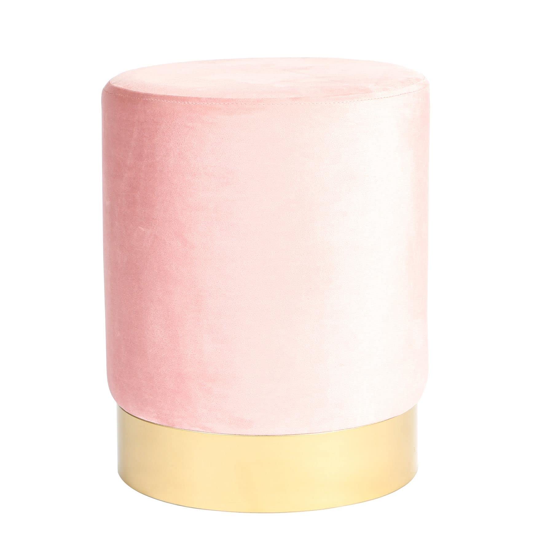 Harbour Housewares 1x Pink 29 x 36cm Round Velvet Pouffe - Modern ...