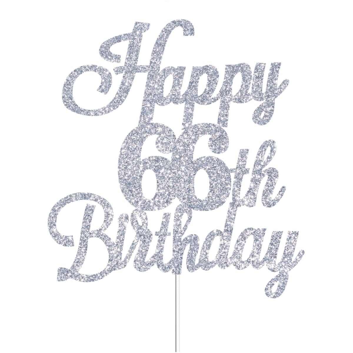 Amazon.com: Happy 66th Birthday Cake Toppers Silver Glitter, Cheers to ...
