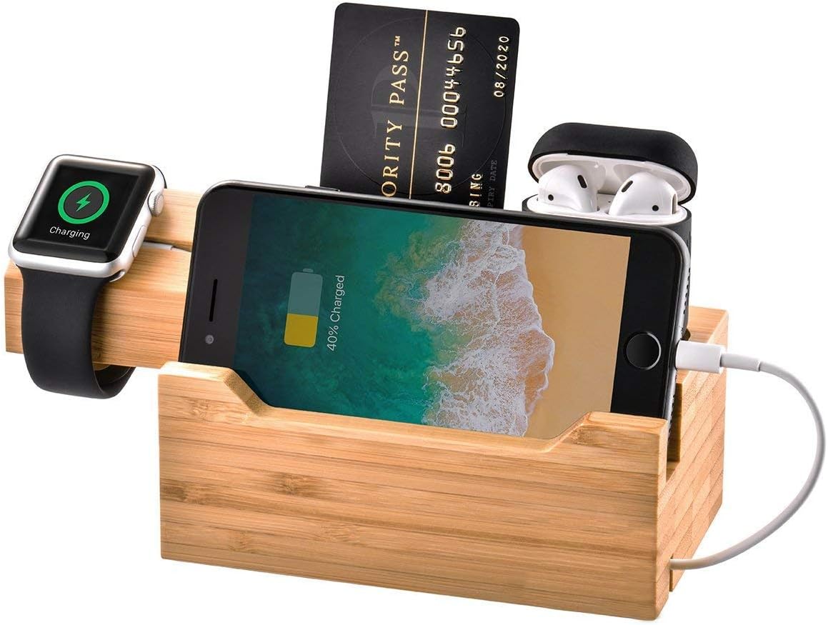 Amazon.com: MOOZO Bamboo Wood Multi-Device Desktop Charging Dock ...
