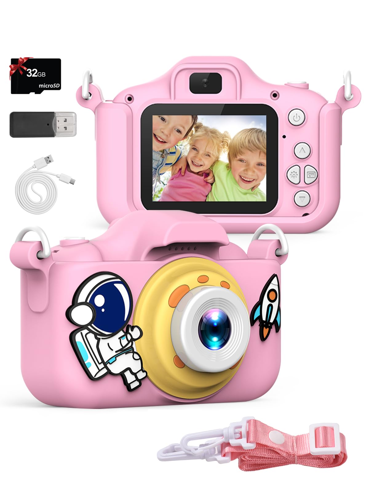 Andoer Pink Camera,Kids Camera for Girls,Dual Front and Rear Children's ...