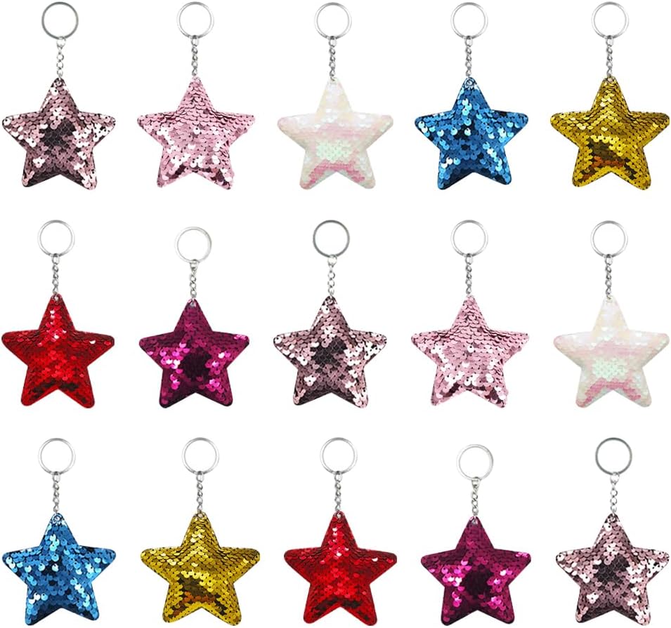 Amazon.com: ccHuDE 15 Pcs Star Charm Keychains Glitter Sequin Key ...