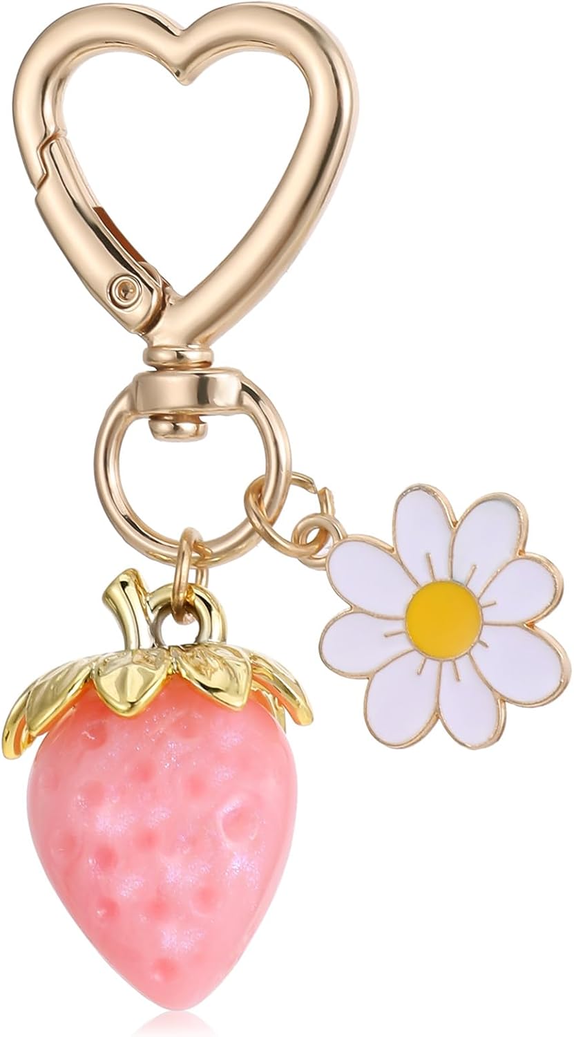 Lusofie Cute Strawberry Keychain,Kawaii Heart Daisy Keychains ...