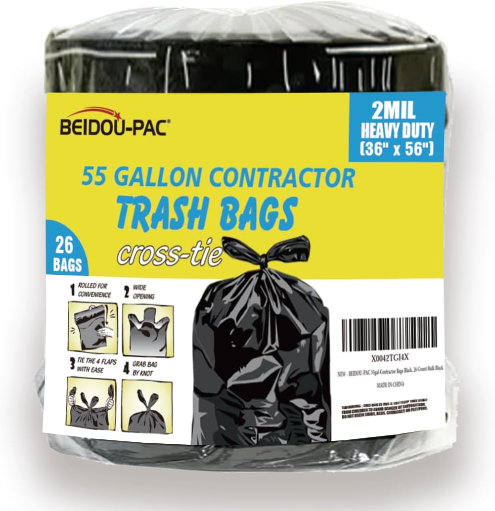 Amazon.com: BEIDOU-PAC Contractor Heavy Duty Trash Bags 55 Gallon | 26 ...