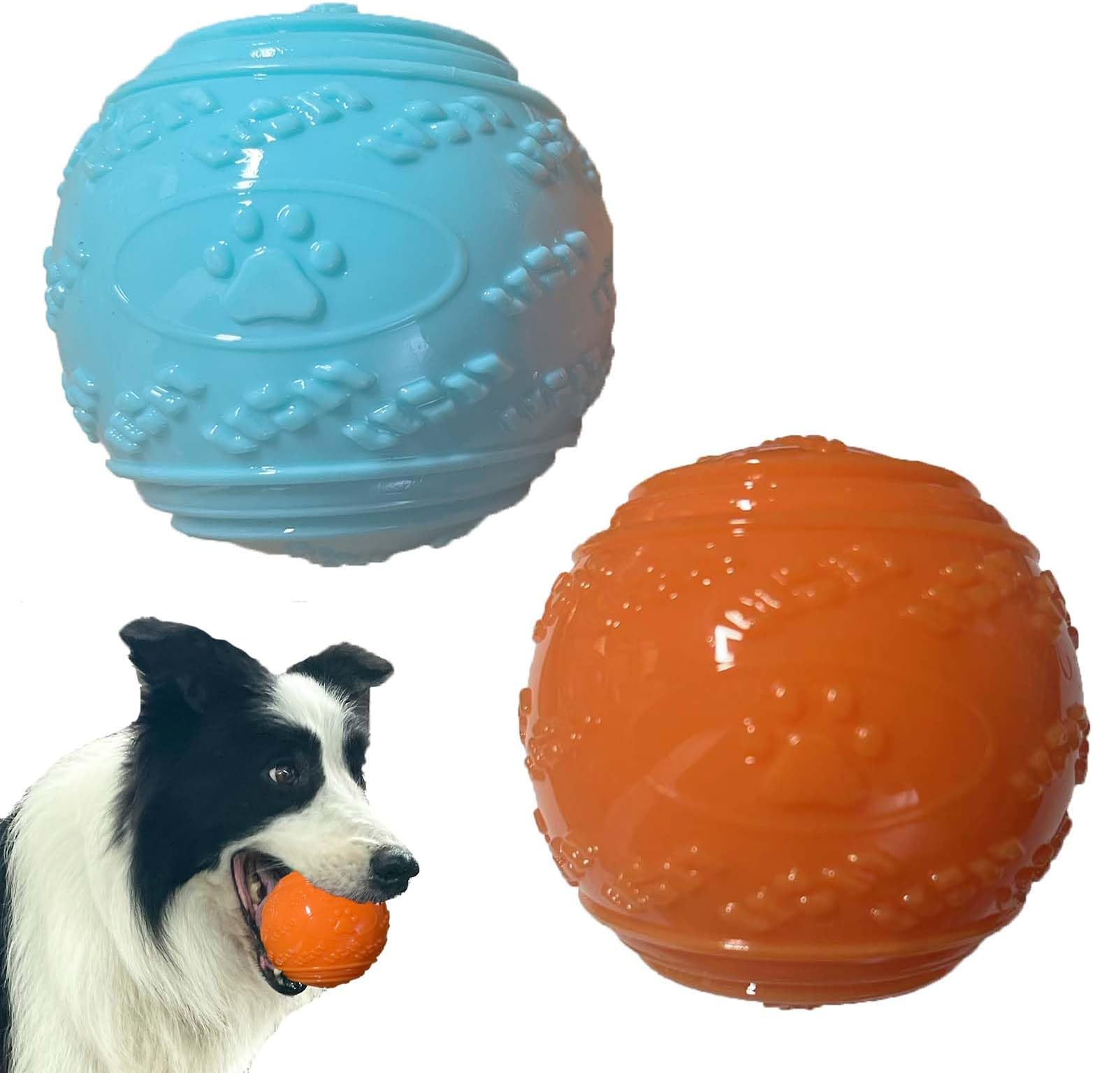 2Pcs Dog Balls, 9CM Dog Toys Squeaky Dog Ball Teeth Cleaning Puppy Chew ...