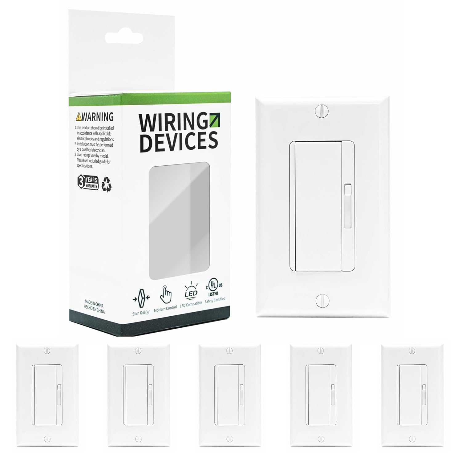 6 Pack LED Dimmer Light Switch Single Pole or 3 Way Dimmable Light ...