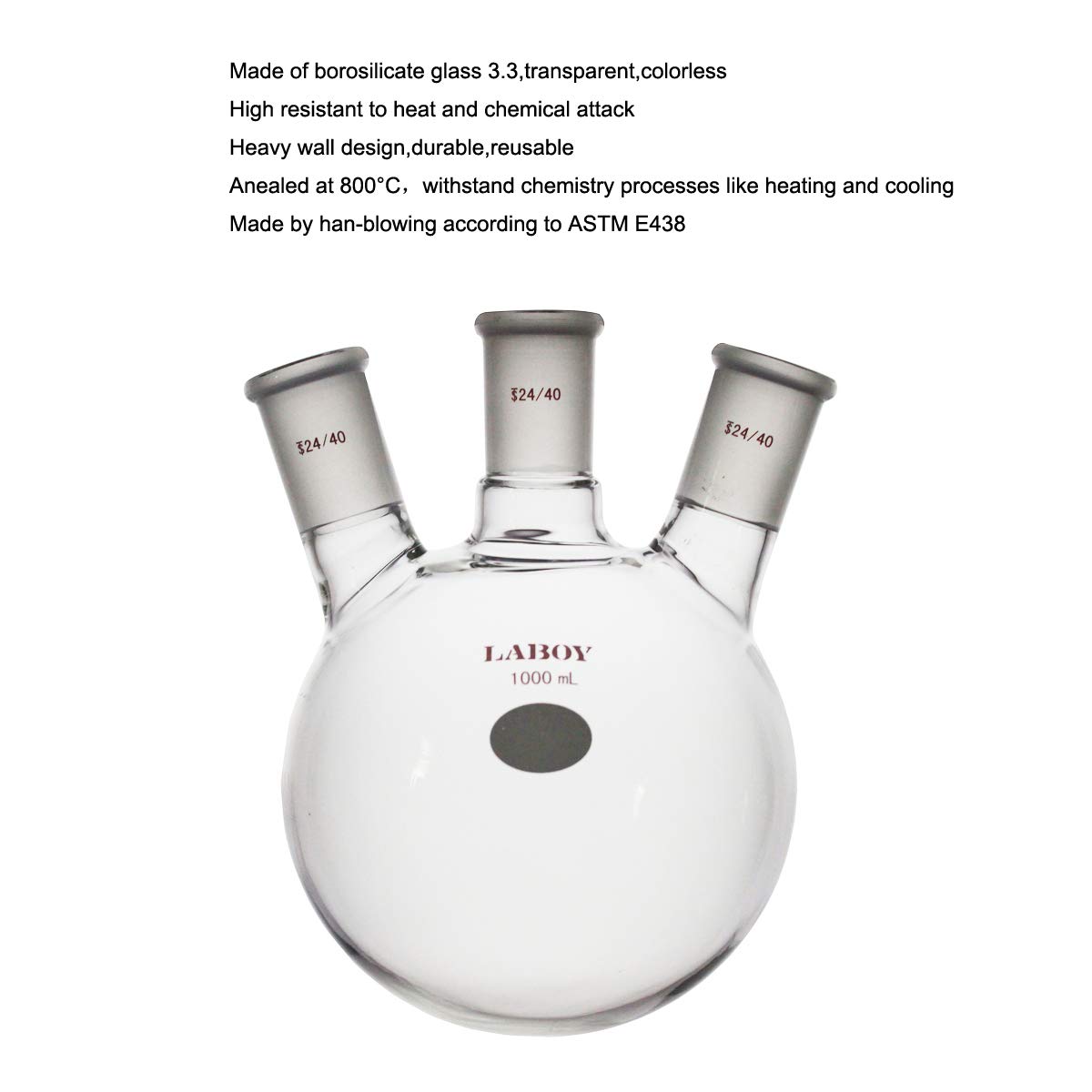 Laboy Glass Single Neck Flat Bottom Boiling Flask 2000mL With 24/40 ...
